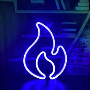 QiaoFei Flame Neon Sign Lights Hanging Decorative Neon Light USB or Battery Operated for Home Bedroom Bar Restaurant Christmas Birthday Party Gift LED Art Wall Decoration Light-Blue