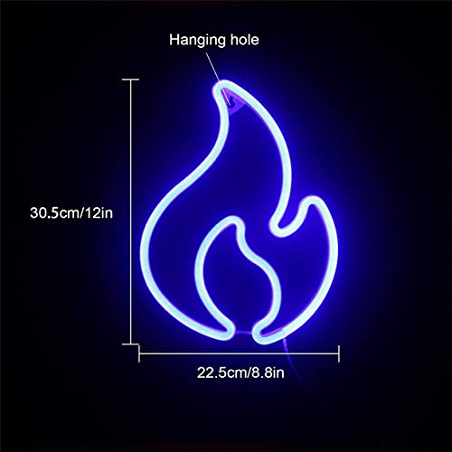 QiaoFei Flame Neon Sign Lights Hanging Decorative Neon Light USB or Battery Operated for Home Bedroom Bar Restaurant Christmas Birthday Party Gift LED Art Wall Decoration Light-Blue