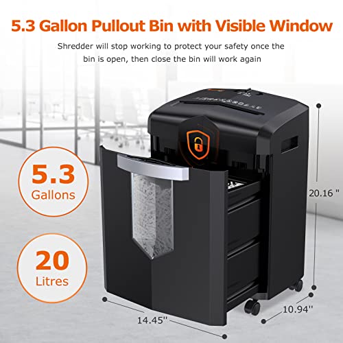 Bonsaii 16-Sheet Paper Shredder for Office, 40-Minute Home Office Heavy Duty Shredder, Crosscut Shredders for CD, Credit Card, Mails, Staple, Clip, with 4 Casters & 5.3 Gal Pullout Basket (C267-A)