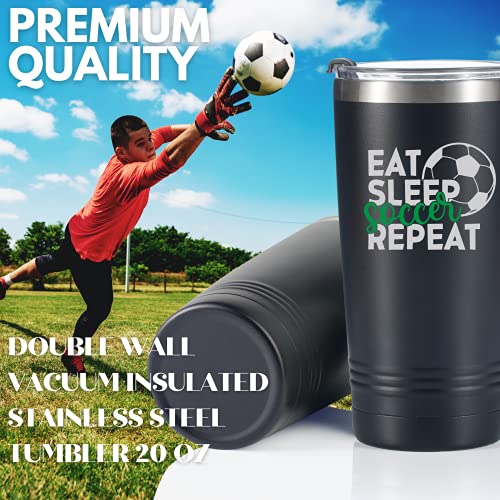 Onebttl Soccer Gifts for Teen Boys - [Eat Sleep Soccer Repeat]- Soccer Player Gifts For Men, Coach, Soccer Crazy Dad, Son, Teammates, Trainee, Football Lovers Water Bottle 20Oz - Black…