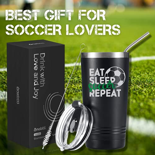 Onebttl Soccer Gifts for Teen Boys - [Eat Sleep Soccer Repeat]- Soccer Player Gifts For Men, Coach, Soccer Crazy Dad, Son, Teammates, Trainee, Football Lovers Water Bottle 20Oz - Black…