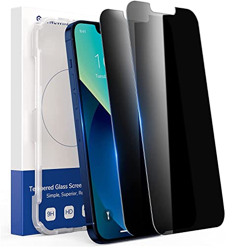 Syncwire Privacy Screen Protector for iPhone 13/13 Pro/14 (6.1'') - 2 Pack Anti Spy Tempered Glass Easy Installation Frame, 9H Hardness, Shatterproof, Bubble Free Private Tempered Glass - Black