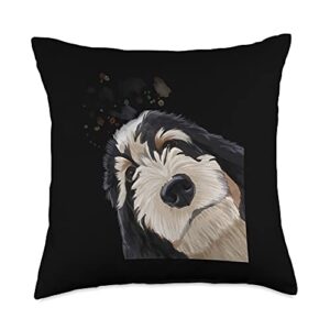 bernedoodle gifts funny curious dog bernedoodle throw pillow, 18x18, multicolor