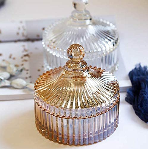 erioctry 300ml/10oz Elegant Crystal Candy Jar with Lid Decorative Candy Dish Bowl Tent Shaped Glass Biscuit Jar Wedding Candy Buffet Jar Container for Home Office Desk Gift