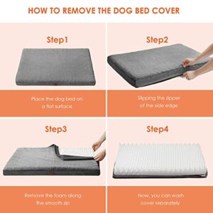 EHEYCIGA Washable Dog Beds for Large Dogs, Large Dog Bed with Removable Cover for Crate, Orthopedic Foam Pet Bed Dog Mat Mattress Cushions for Large Dogs, Grey