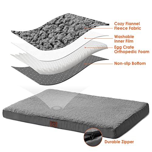 EHEYCIGA Washable Dog Beds for Large Dogs, Large Dog Bed with Removable Cover for Crate, Orthopedic Foam Pet Bed Dog Mat Mattress Cushions for Large Dogs, Grey