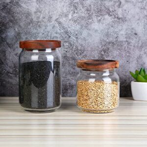 Vensp Clear Borosilicate Glass Storage Jars with Airtight Wooden Lids,Set of 2-19/29oz,Glass Kitchen Storage Jar Canisters, Sealed Jars For Sugar Salt,Glass Loose Tea Storage Holder Container