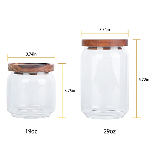 Vensp Clear Borosilicate Glass Storage Jars with Airtight Wooden Lids,Set of 2-19/29oz,Glass Kitchen Storage Jar Canisters, Sealed Jars For Sugar Salt,Glass Loose Tea Storage Holder Container