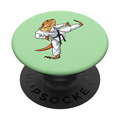 Funny Bearded Dragon Karate Reptile Pogona Martial Arts Pose PopSockets Swappable PopGrip