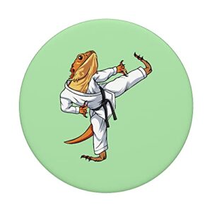 Funny Bearded Dragon Karate Reptile Pogona Martial Arts Pose PopSockets Swappable PopGrip