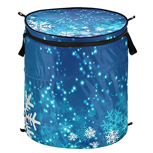 DOMIKING Winter Snowflakes Christmas New Year Popup Laundry Hamper with Handles Collapsible Laundry Basket Portable Storage Organizer for Kids Rooms College Dorms Travel