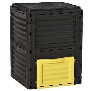 outsunny garden compost bin 80 gallon outdoor large capacity composter fast create fertile soil aerating box, easy assembly, yellow