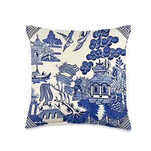 blue willow, asian pattern, chinoiserie throw pillow, 16x16, multicolor