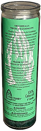 Continental Candle Virgin de Guadalupe 7 Day novena Candle 8'' Pillar in Green Sanctuary Series