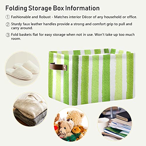 TSENQUE Large Storage Bins, Striped Lime Green Storage Cube Box, Foldable Toy Clothes Storage Baskets for Pantry