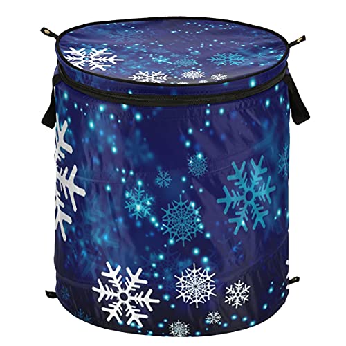 DOMIKING Christmas New Year Winter Snowflakes Popup Laundry Hamper with Handles Collapsible Laundry Basket Portable Storage Organizer for College Dorm Travel Kids Rooms