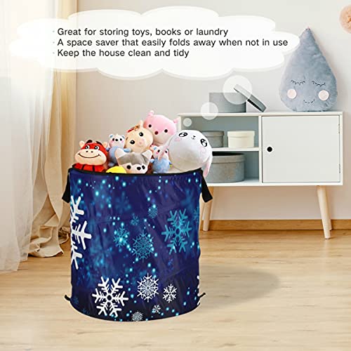 DOMIKING Christmas New Year Winter Snowflakes Popup Laundry Hamper with Handles Collapsible Laundry Basket Portable Storage Organizer for College Dorm Travel Kids Rooms