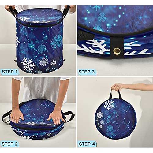 DOMIKING Christmas New Year Winter Snowflakes Popup Laundry Hamper with Handles Collapsible Laundry Basket Portable Storage Organizer for College Dorm Travel Kids Rooms