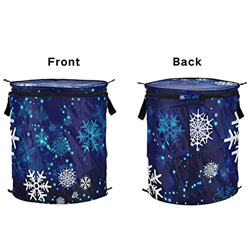 DOMIKING Christmas New Year Winter Snowflakes Popup Laundry Hamper with Handles Collapsible Laundry Basket Portable Storage Organizer for College Dorm Travel Kids Rooms