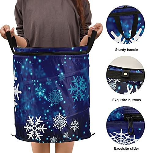 DOMIKING Christmas New Year Winter Snowflakes Popup Laundry Hamper with Handles Collapsible Laundry Basket Portable Storage Organizer for College Dorm Travel Kids Rooms