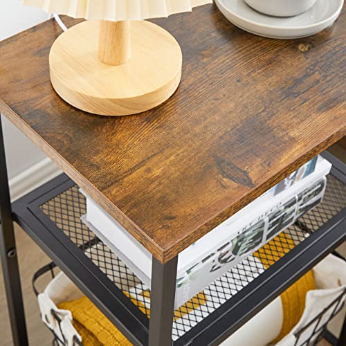 IBUYKE Side Table,3-Tier End Table, Industrial Nightstand Small Table with Storage Shelf, for Bedroom, Living Room, Hallway, with Metal Frame,Rustic Brown UTMJ403H