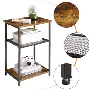 IBUYKE Side Table,3-Tier End Table, Industrial Nightstand Small Table with Storage Shelf, for Bedroom, Living Room, Hallway, with Metal Frame,Rustic Brown UTMJ403H