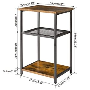 IBUYKE Side Table,3-Tier End Table, Industrial Nightstand Small Table with Storage Shelf, for Bedroom, Living Room, Hallway, with Metal Frame,Rustic Brown UTMJ403H