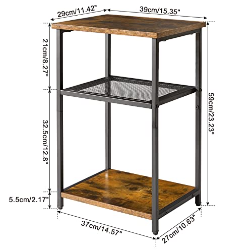 IBUYKE Side Table,3-Tier End Table, Industrial Nightstand Small Table with Storage Shelf, for Bedroom, Living Room, Hallway, with Metal Frame,Rustic Brown UTMJ403H