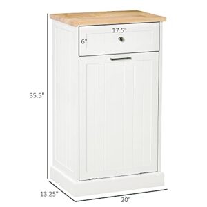 HOMCOM Kitchen Tilt Out Trash Bin Cabinet Free Standing Recycling Cabinet Trash Can Holder with Drawer, White Oak