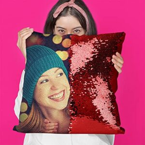 IWKWUZILM Custom Sequin Pillows with Picture Personalized Mermaid Sequin Pillow Custom Pillow Magic Sequin Pillow Personalized Gifts for mom for her (Red)