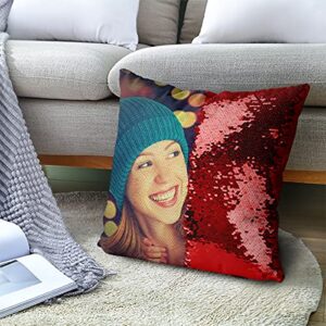 IWKWUZILM Custom Sequin Pillows with Picture Personalized Mermaid Sequin Pillow Custom Pillow Magic Sequin Pillow Personalized Gifts for mom for her (Red)