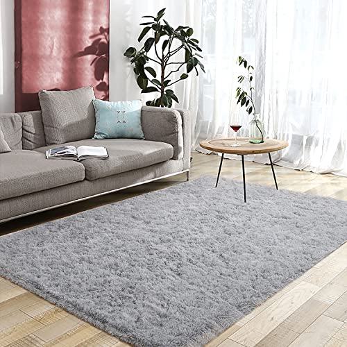 GOKISNE Area Rug for Bedroom, Fluffy Living Room Area Rug, Fluffy Carpet 4' x 5' for Kids Room, Shaggy Plush Rug for Nursery Room, Grey