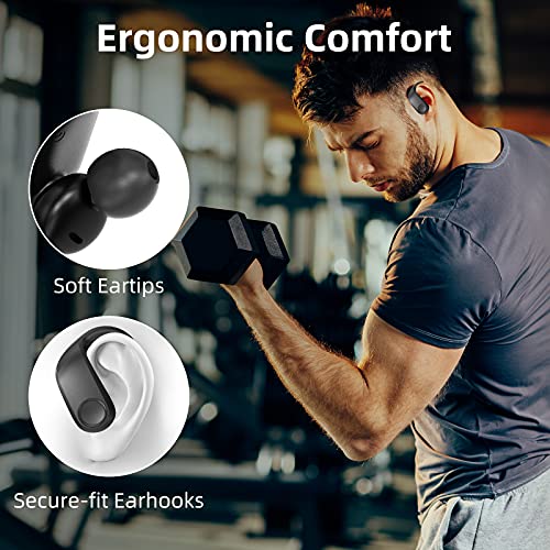 Wireless Earbuds Sports, Sewowibo Bluetooth 5.0 Earhooks Headset with Deep Bass, IPX7 Waterproof Earphone Noise Cancelling CVC8.0 in-Ear Headphones, 48H Playtime with Charging Case for Workout Running