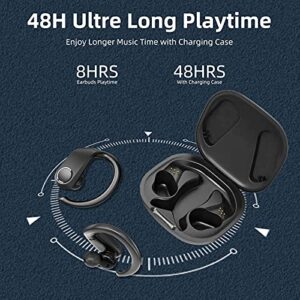 Wireless Earbuds Sports, Sewowibo Bluetooth 5.0 Earhooks Headset with Deep Bass, IPX7 Waterproof Earphone Noise Cancelling CVC8.0 in-Ear Headphones, 48H Playtime with Charging Case for Workout Running