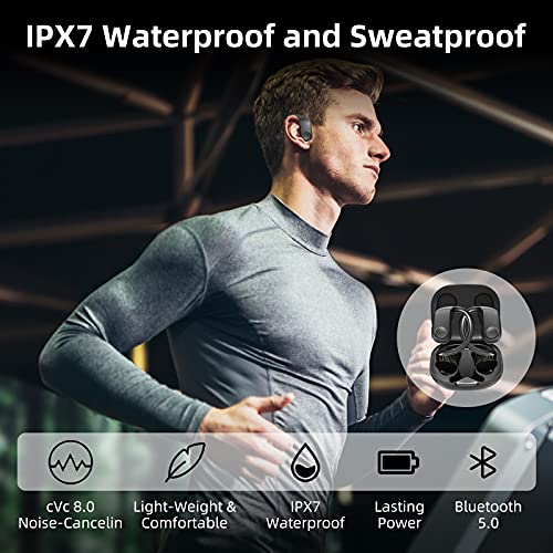 Wireless Earbuds Sports, Sewowibo Bluetooth 5.0 Earhooks Headset with Deep Bass, IPX7 Waterproof Earphone Noise Cancelling CVC8.0 in-Ear Headphones, 48H Playtime with Charging Case for Workout Running