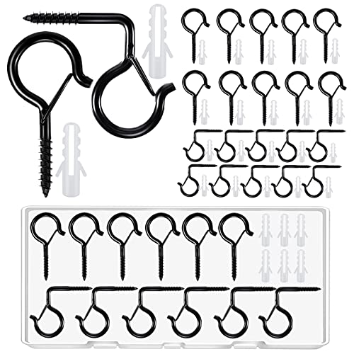 Christmas Lights Hooks Pack of 20 Q-Hanger Screw Hooks Wall Cabinet Ceiling Hooks with Safety Buckle Design for Outdoor String Lights Light House Garage New Year Party (Black)