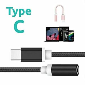 USB-C Type C to 3.5mm Aux Audio Jack Passive Headphone Adapter Nylon Braided (Black)