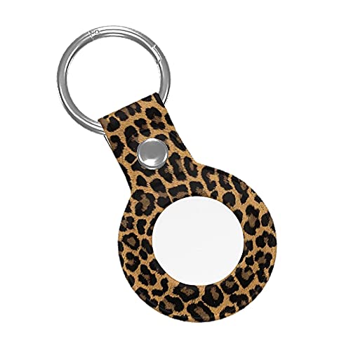 Leopard Print Apple Airtag Case with Keychain Air Tag Holder Leather Protective Cover Safety Anti-Lost Finder Compatible AirTags