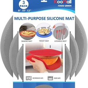 KooMall 12 10 8 Inch Multi-use Microwave Mat, Trivet, Pot Holders, Drying, Baking, Place Mat, Utensils Rest, Silicone Cover Pad for Hot Pot Pans Bowls Plates Dishes Kitchen Counter,Heat Resistant,Gray