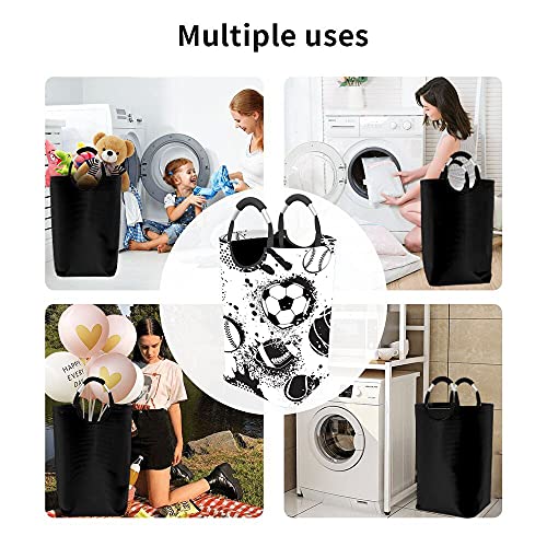 Beabes Sport Ball Black And White Laundry Hamper Folding Washing Bin Football Basketball Volleyball Baseball USA Game Lien Storage Basket With Aluminum Handle Bathroom Dorm Closet-Square