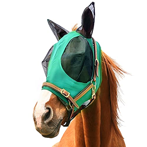 Downtown Pet Supply - Horse Fly Mask with Ears - Horse Lycra & Mesh Face Mask - Comfort Horse Face Cover with Adjustable Straps and Mesh Ears - M