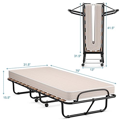 GOFLAME Rollaway Folding Bed with Memory Foam Mattress, Portable Guest Beds Cot Size with Sturdy Metal Frame for Spare Bedroom & Office