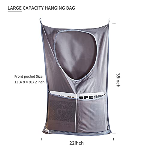 Hanging Laundry Hamper Bag Space Saving Wall with Stainless Steel Hooks Dirty Clothes Bag Large Storage Folding Basket Hanging Zippered Laundry Basket for College, Closet, Behind Doors