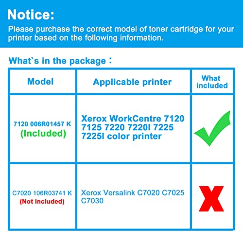 LCL Compatible Toner Cartridge Replacement for Xerox WorkCentre 7120 7125 7220 7220I 7225 7225I 006R01457 7120 7125 7220 7220I 7225 7225I Color Printer (1-Pack Black)