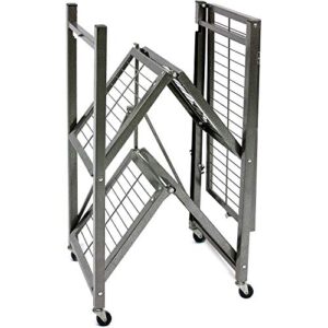 Origami R3 General Purpose Foldable 3-Tiered Shelf Storage Rack with Wheels for Home, Garage, or Office, Pewter (4 Pack)