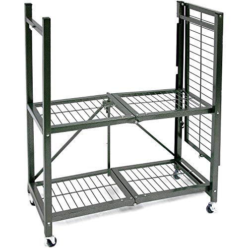 Origami R3 General Purpose Foldable 3-Tiered Shelf Storage Rack with Wheels for Home, Garage, or Office, Pewter (4 Pack)