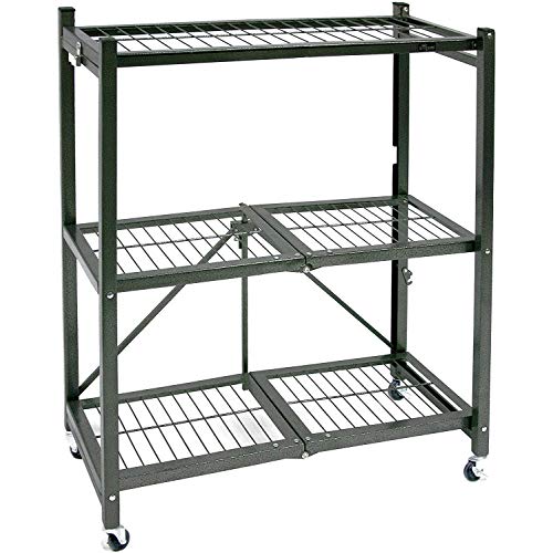 Origami R3 General Purpose Foldable 3-Tiered Shelf Storage Rack with Wheels for Home, Garage, or Office, Pewter (4 Pack)