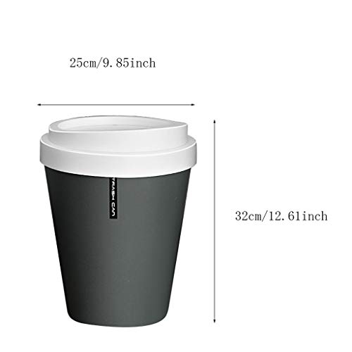 VREF Indoor Trash Can Wastebasket Household Coffee Cup Style Plastic Trash Can Living Room Kitchen Waste Bin Garbage Can (Color : Gray, Size : 32CM)