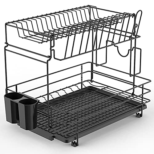 Dish Drying Rack, Auledio Dish Organizer 2 Tier Dish Drain with Utensil Holder, Cutting Board Holder, Cup Holder, Dish Racks for Kitchen Counter