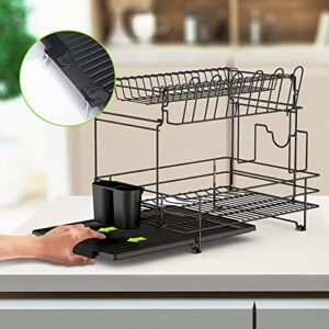 Dish Drying Rack, Auledio Dish Organizer 2 Tier Dish Drain with Utensil Holder, Cutting Board Holder, Cup Holder, Dish Racks for Kitchen Counter